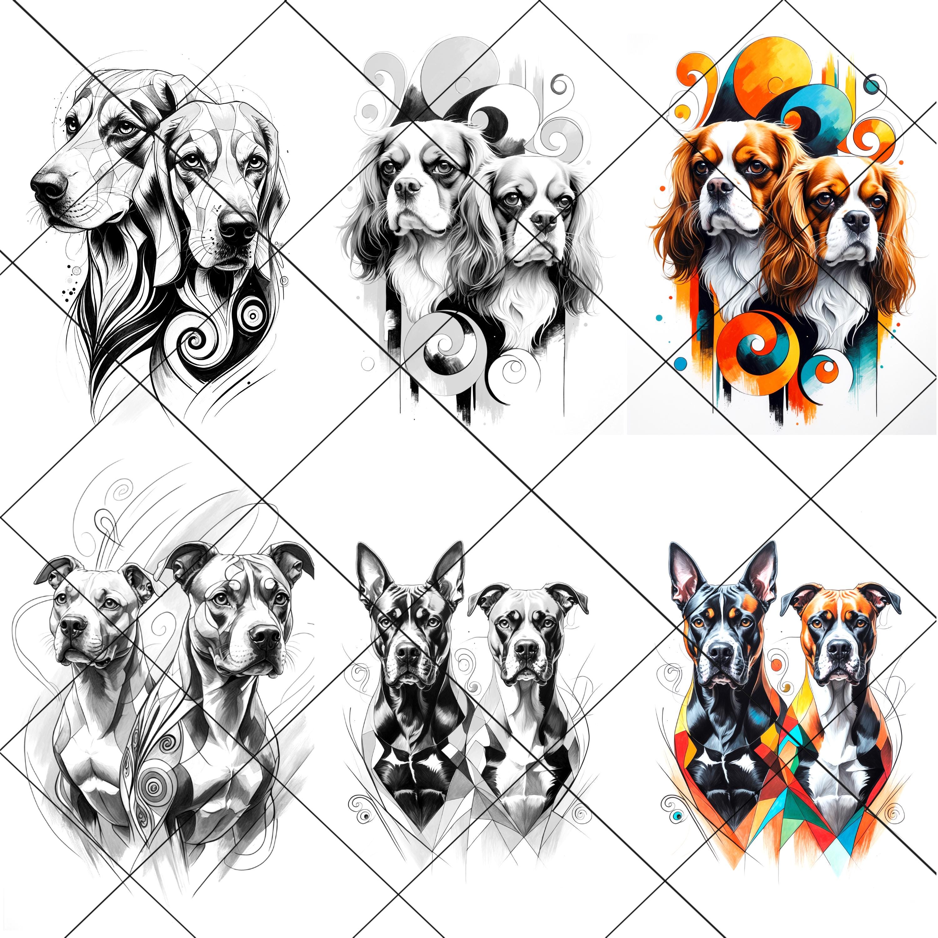 30 Pop Art Coloring Pages of Dogs, Grayscale Printable Sheets, Stress ...