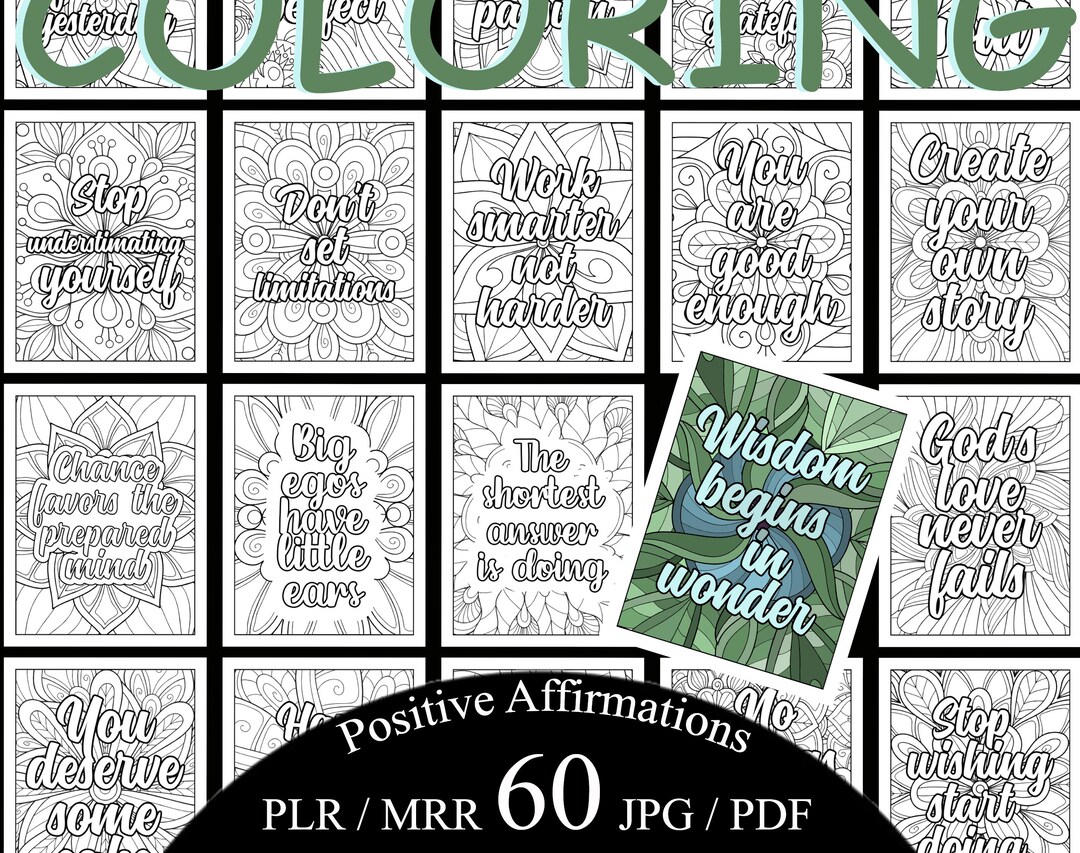 60 Positive Affirmations, Printable Adult Coloring Pages, Motivational ...