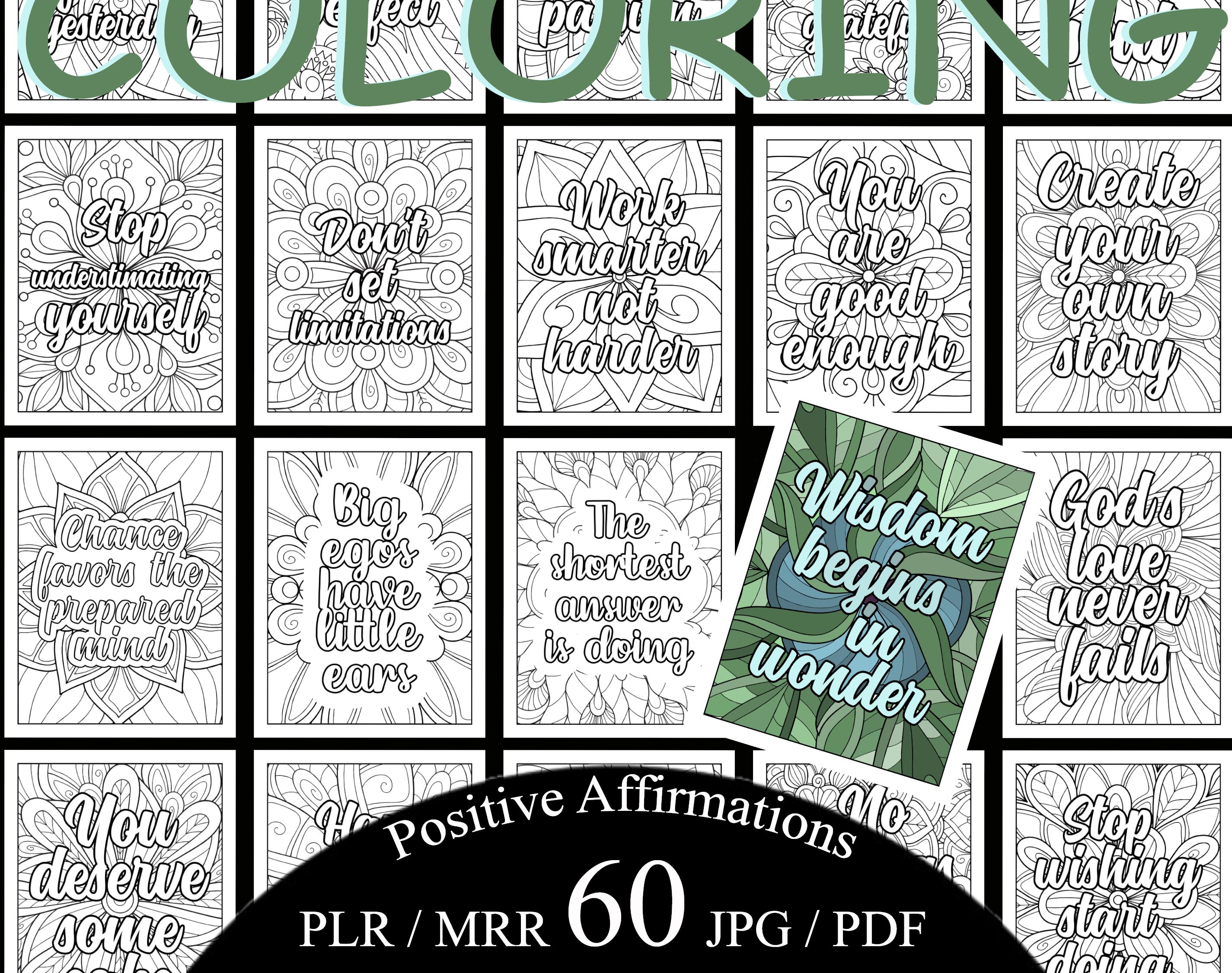 60 Positive Affirmations, Printable Adult Coloring Pages, Motivational ...