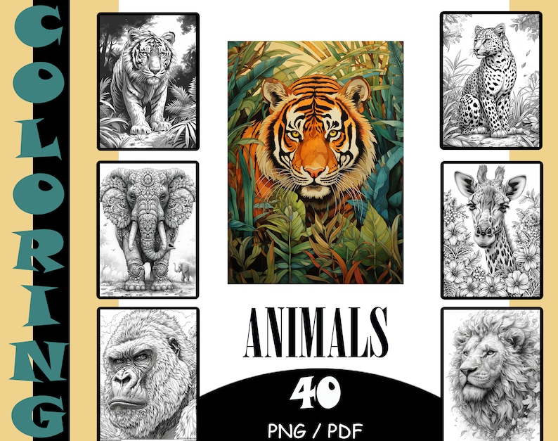 40 Premium Animals Coloring Pages | PNG | Printable | Resellable ...