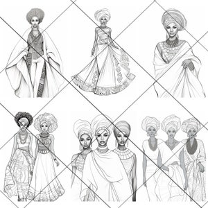 42 PNG Coloring Pages, African Models, Resellable Digital Product ...