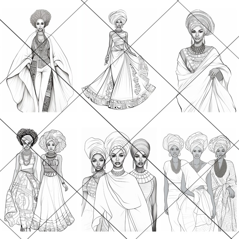 42 PNG Coloring Pages, African Models, Resellable Digital Product ...