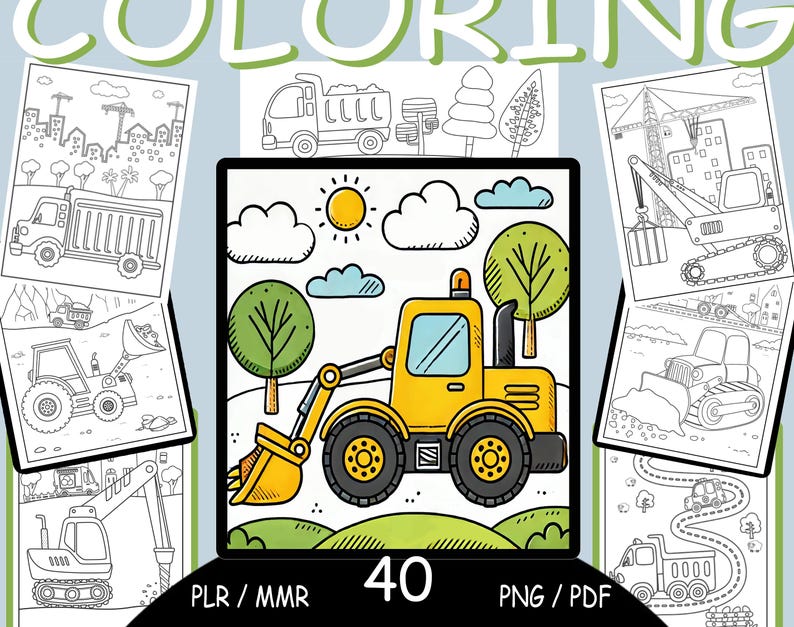 40 Coloring Pages for Kids | Excavators, Cranes, Trucks | Coloring Book ...