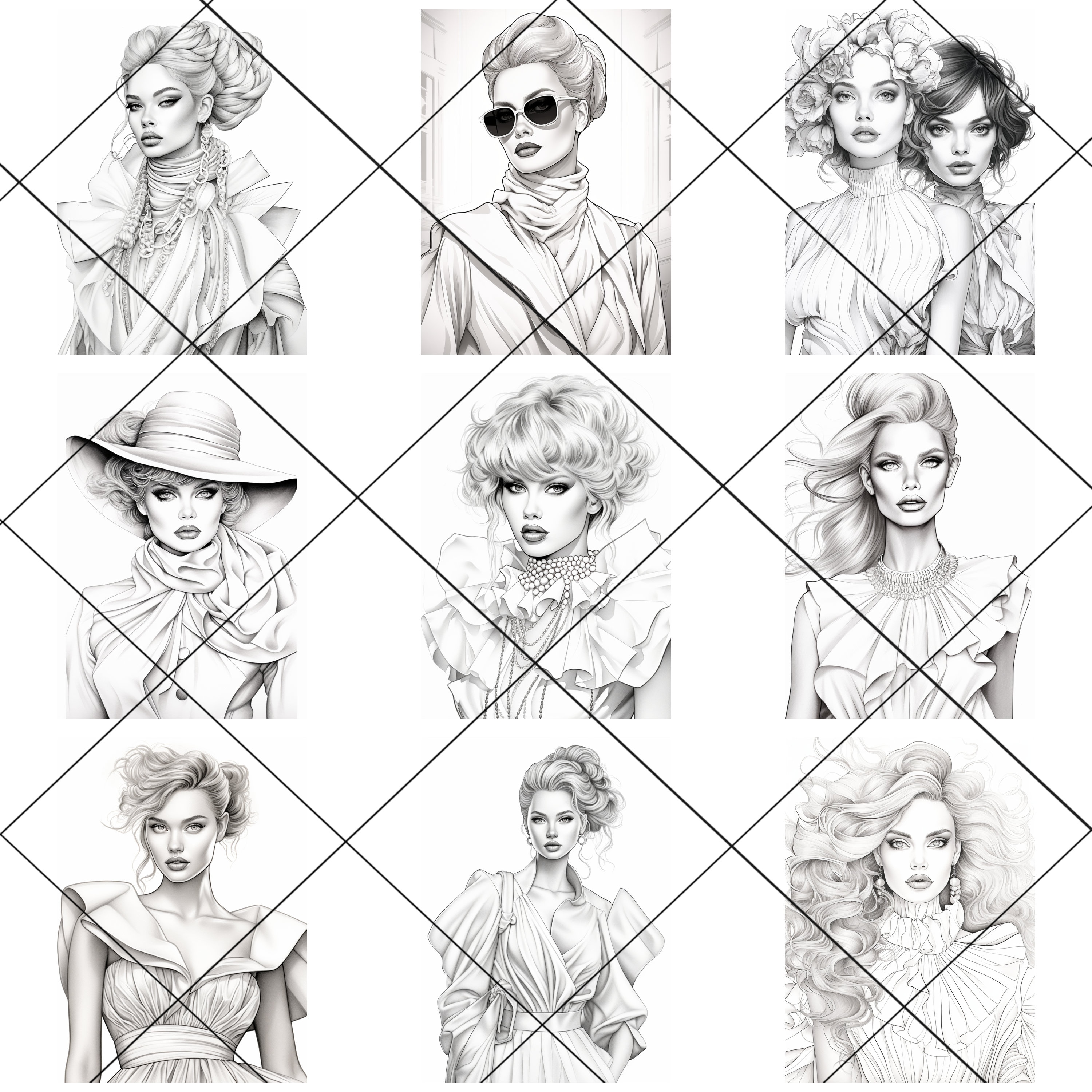 63 Fashion Coloring Pages of Female Models, Resellable Canva Templates ...