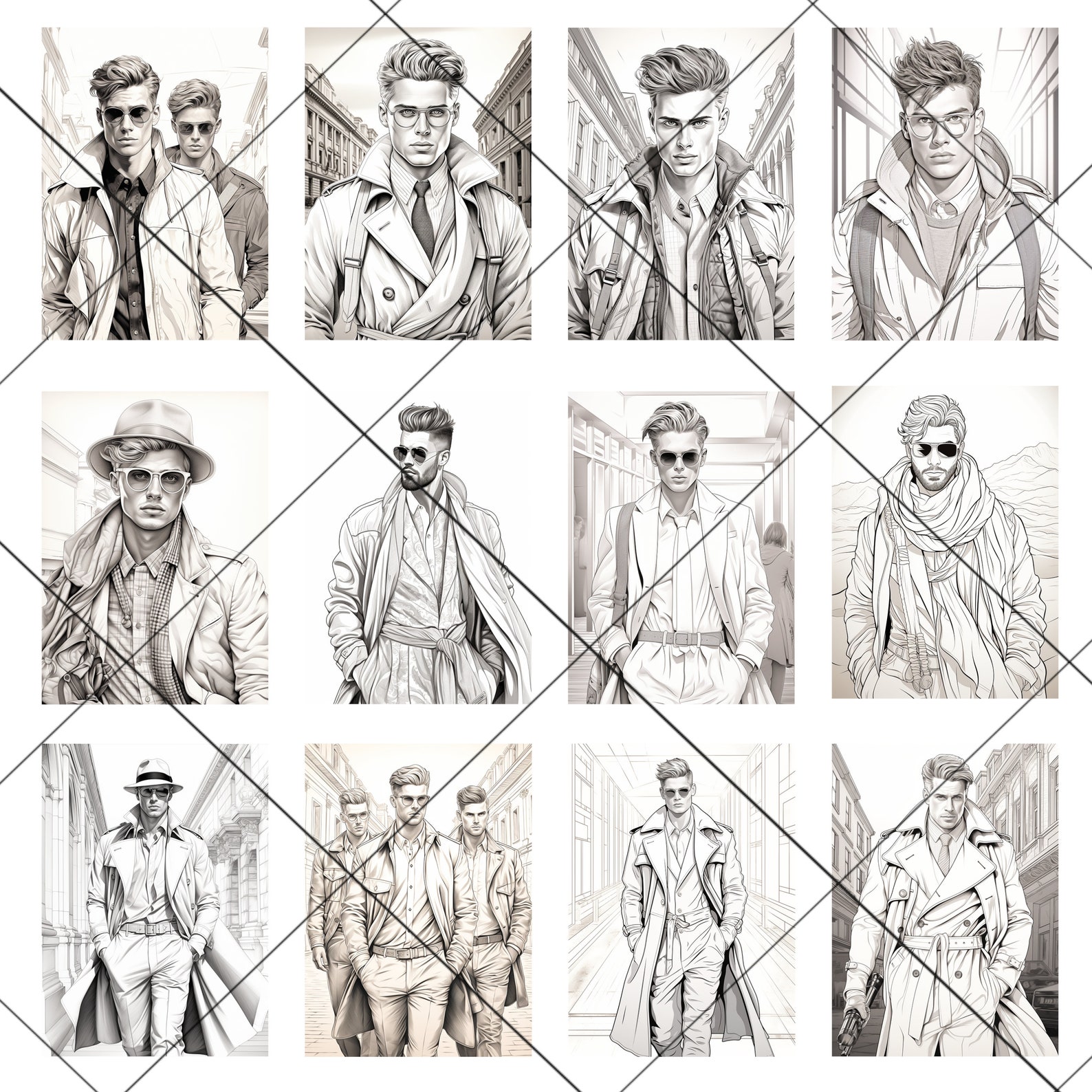 44 PNG Coloring Pages | Male Models | Printable | Fashion Coloring Book ...