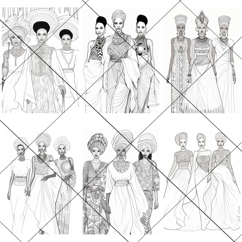 42 PNG Coloring Pages, African Models, Resellable Digital Product ...