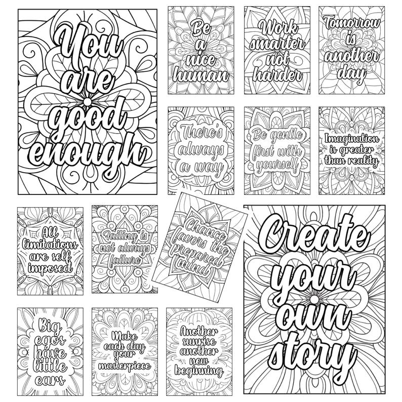 60 Positive Affirmations, Printable Adult Coloring Pages, Motivational ...