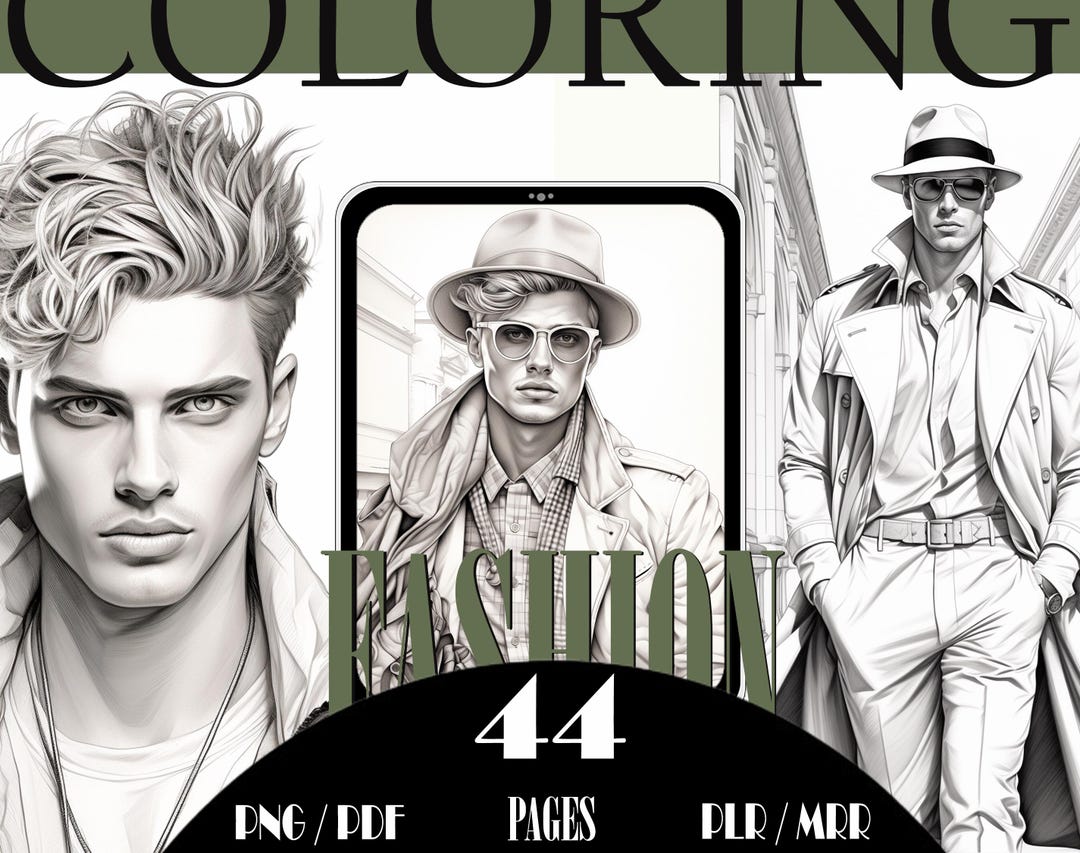 44 PNG Coloring Pages | Male Models | Printable | Fashion Coloring Book ...