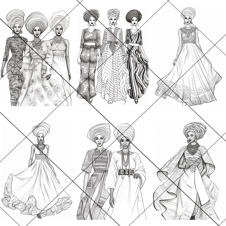 42 PNG Coloring Pages, African Models, Resellable Digital Product ...