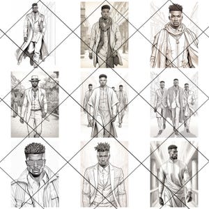 50 Premium Coloring Pages | Male Fashion Models | PNG | Resellable ...