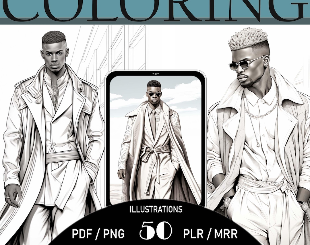 50 Premium Coloring Pages | Male Fashion Models | PNG | Resellable ...