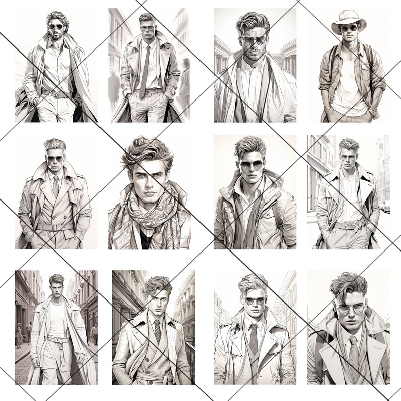 44 PNG Coloring Pages | Male Models | Printable | Fashion Coloring Book ...