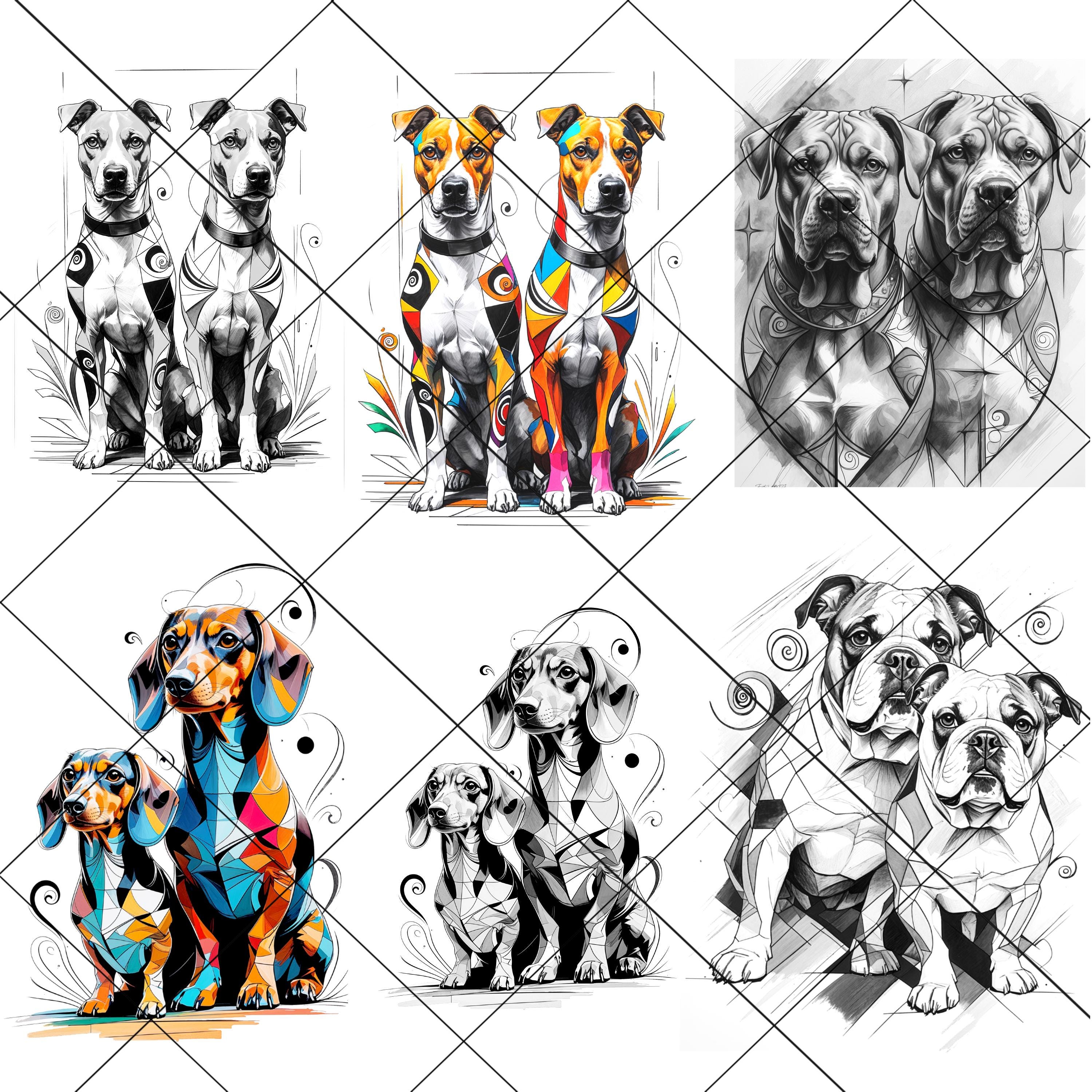 30 Pop Art Coloring Pages of Dogs, Grayscale Printable Sheets, Stress ...