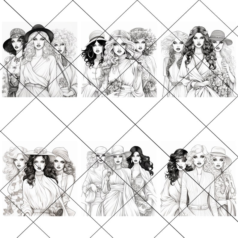 39 Coloring Pages of Female Models, Canva Templates, PLR, MRR, Resell ...