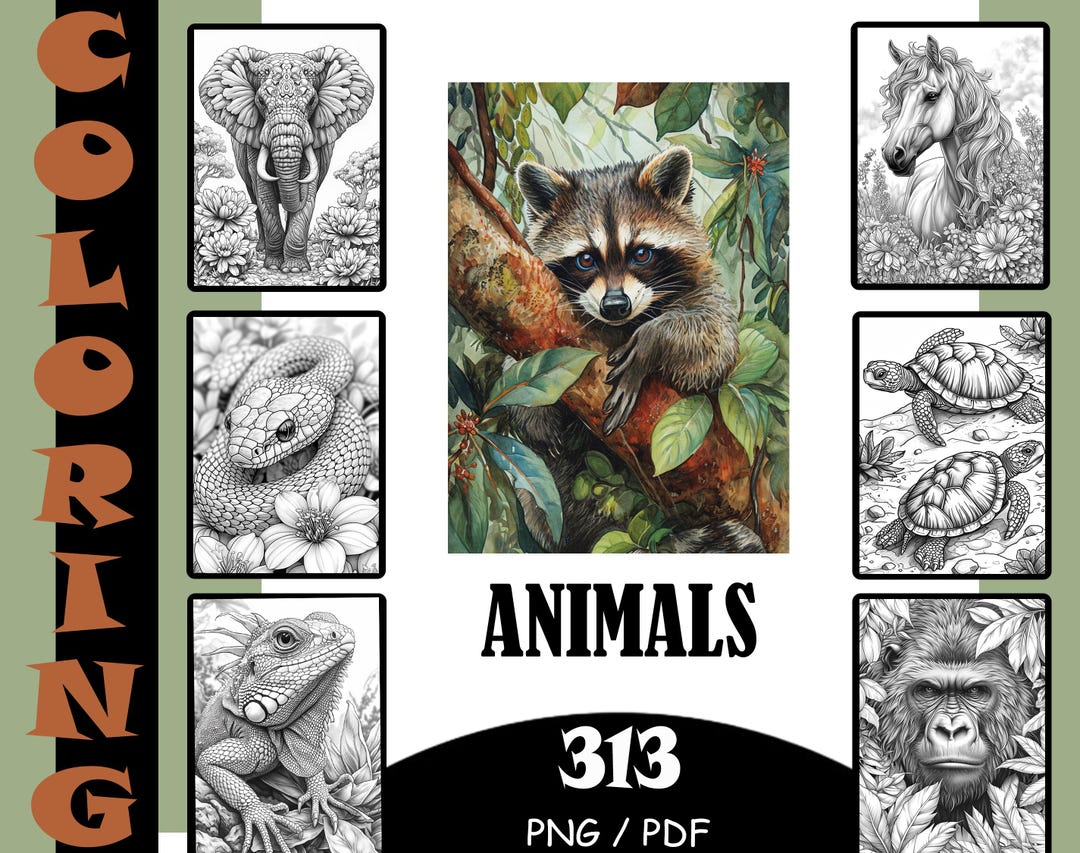 313 Premium Animalistic Coloring Pages to Use or Resell | Resellable ...