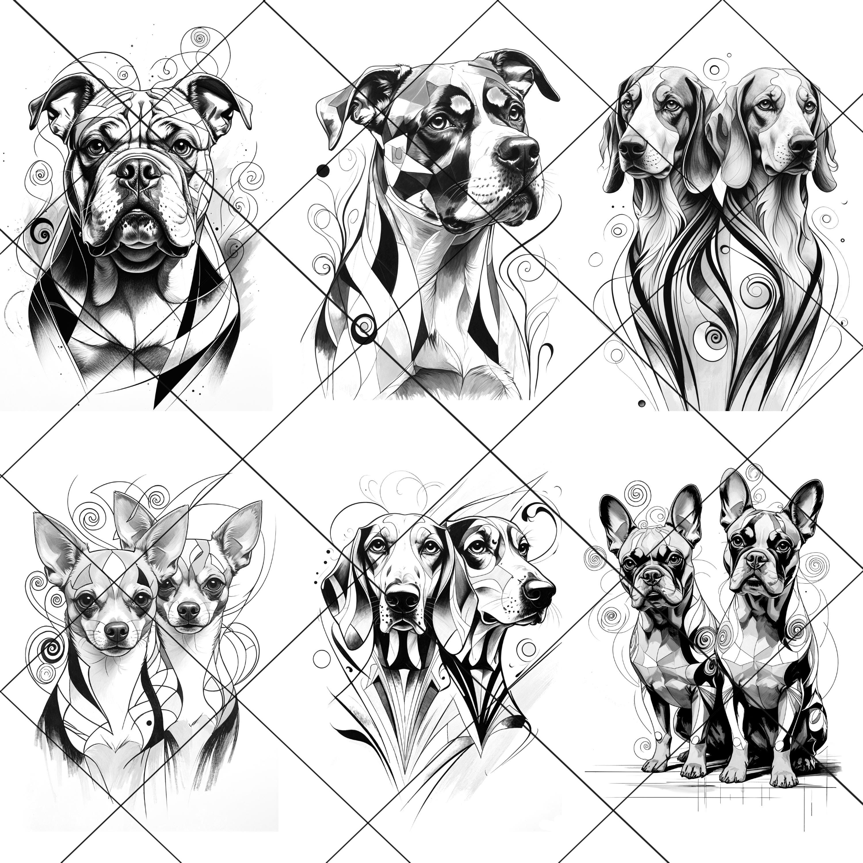 30 Pop Art Coloring Pages of Dogs, Grayscale Printable Sheets, Stress ...