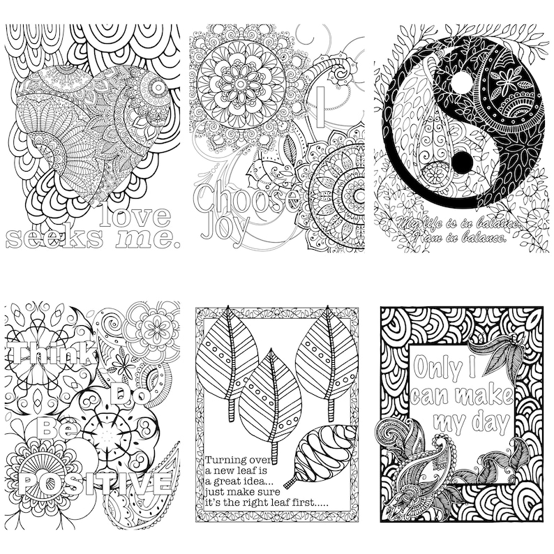 30 Positive Affirmations, Coloring Page, Motivational Quotes, Relaxing, Stress Relief, Printable ...