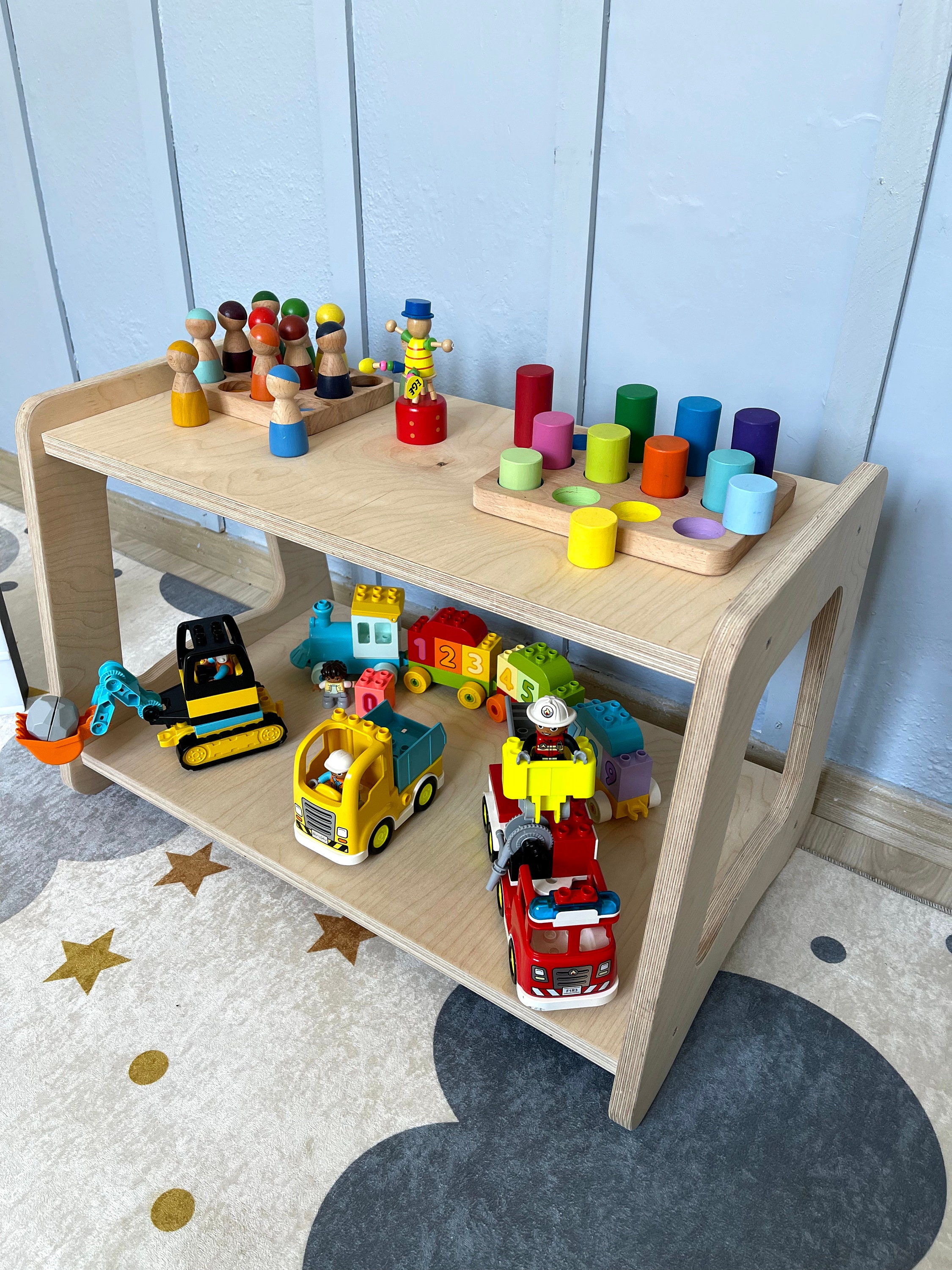 Montessori Bookshelf and Toy Storage, Birch Plywood Bookcase Kid Toy ...