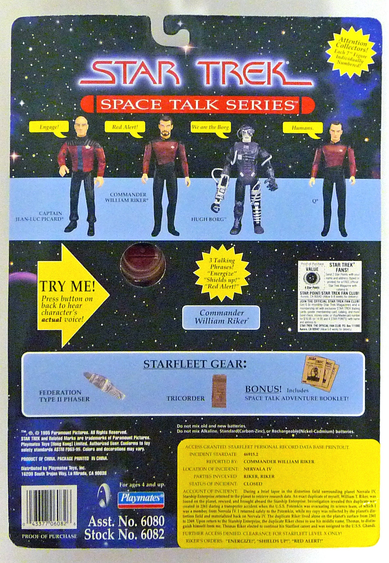 Star Trek the Next Generation SPACE TALK Action Figure SET by Playmates ...