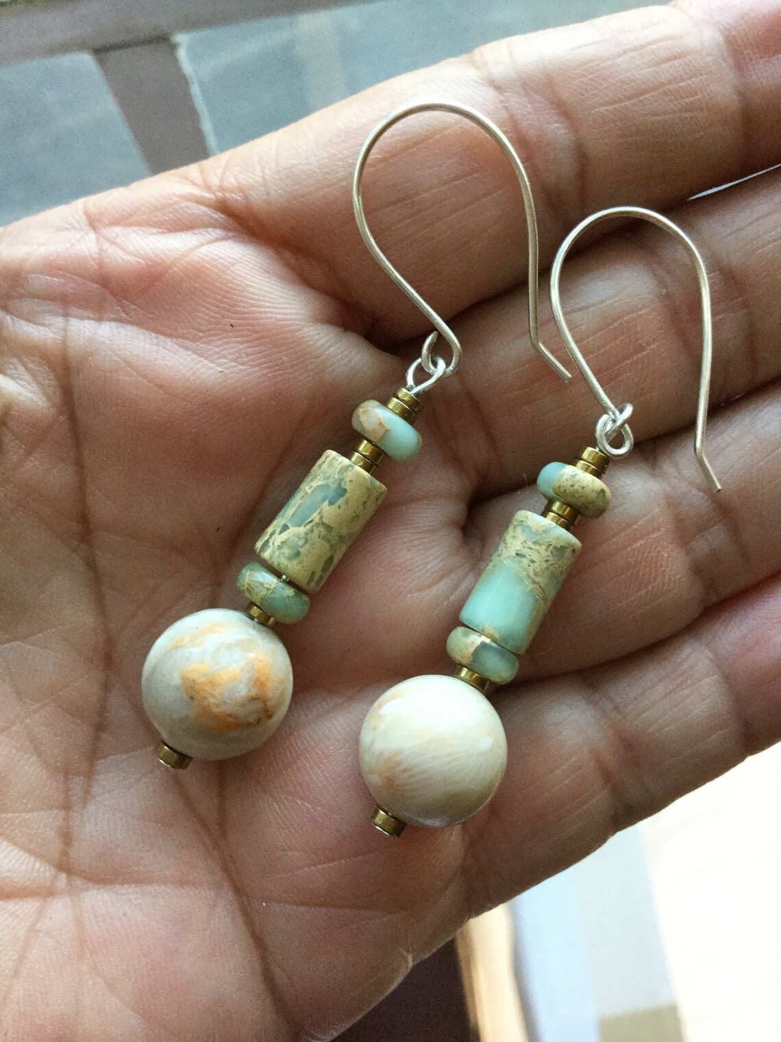 Beaded Coral Earrings With Fossilized Coral Light Blue and - Etsy