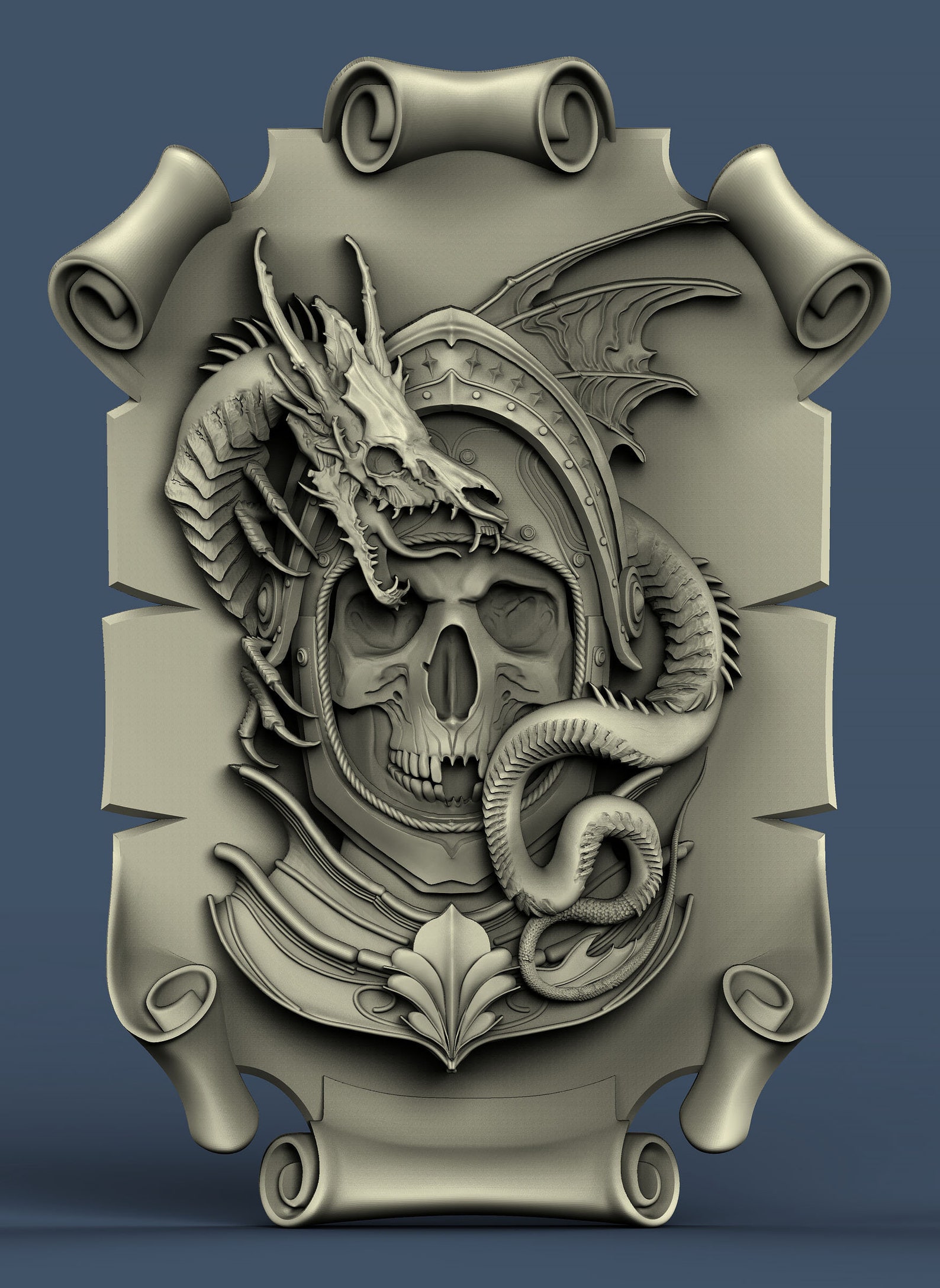 Skull dragon 3D STL Model CNC Router Engraver Carving | Etsy