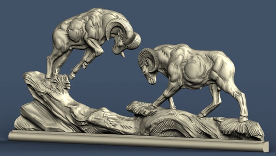 Two Goats Animal 3D STL Model CNC Router Engraver Carving | Etsy