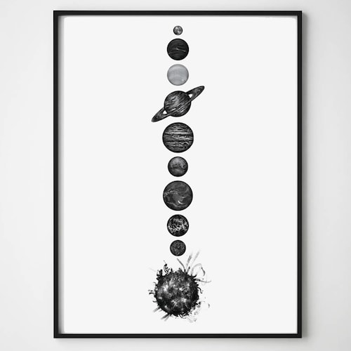 Solar System Printable Wall Art Space Poster Black and White | Etsy