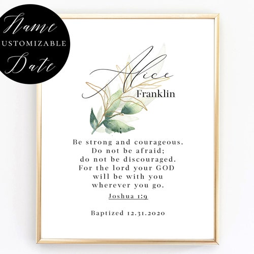 CUSTOM Joshua 1 9 Printable Baptism Gift Christian Name Wall - Etsy