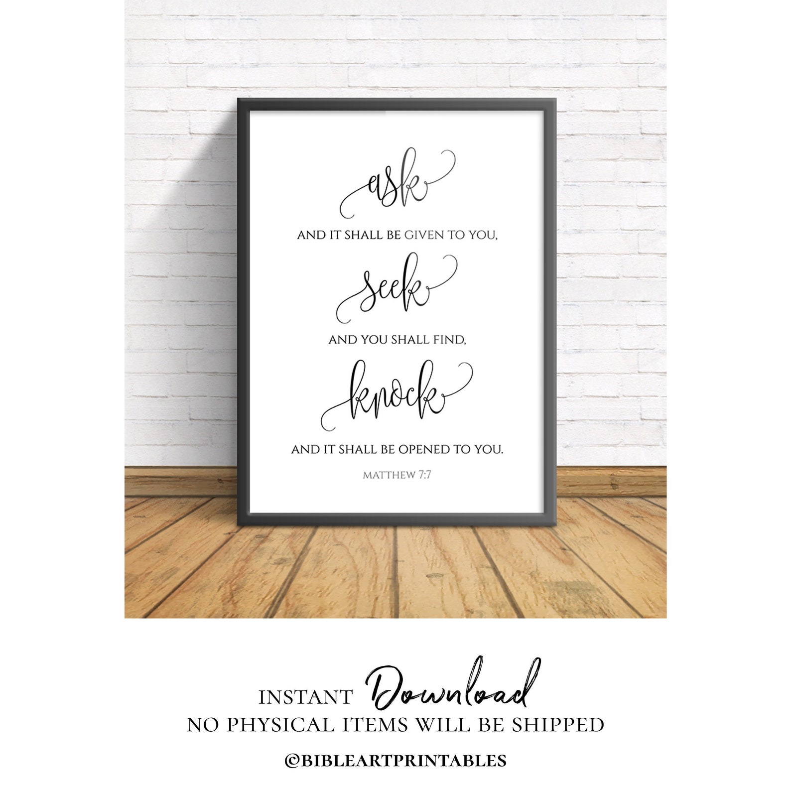 Matthew 7 7 Bible Quote Print, Bible Verse Wall Art, Christian Gift ...