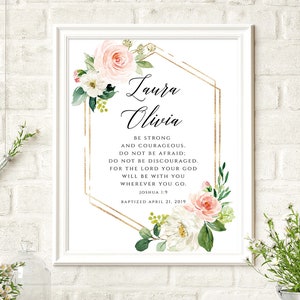 CUSTOM Joshua 1 9 Printable Baptism Gift Christian Name Wall Art ...