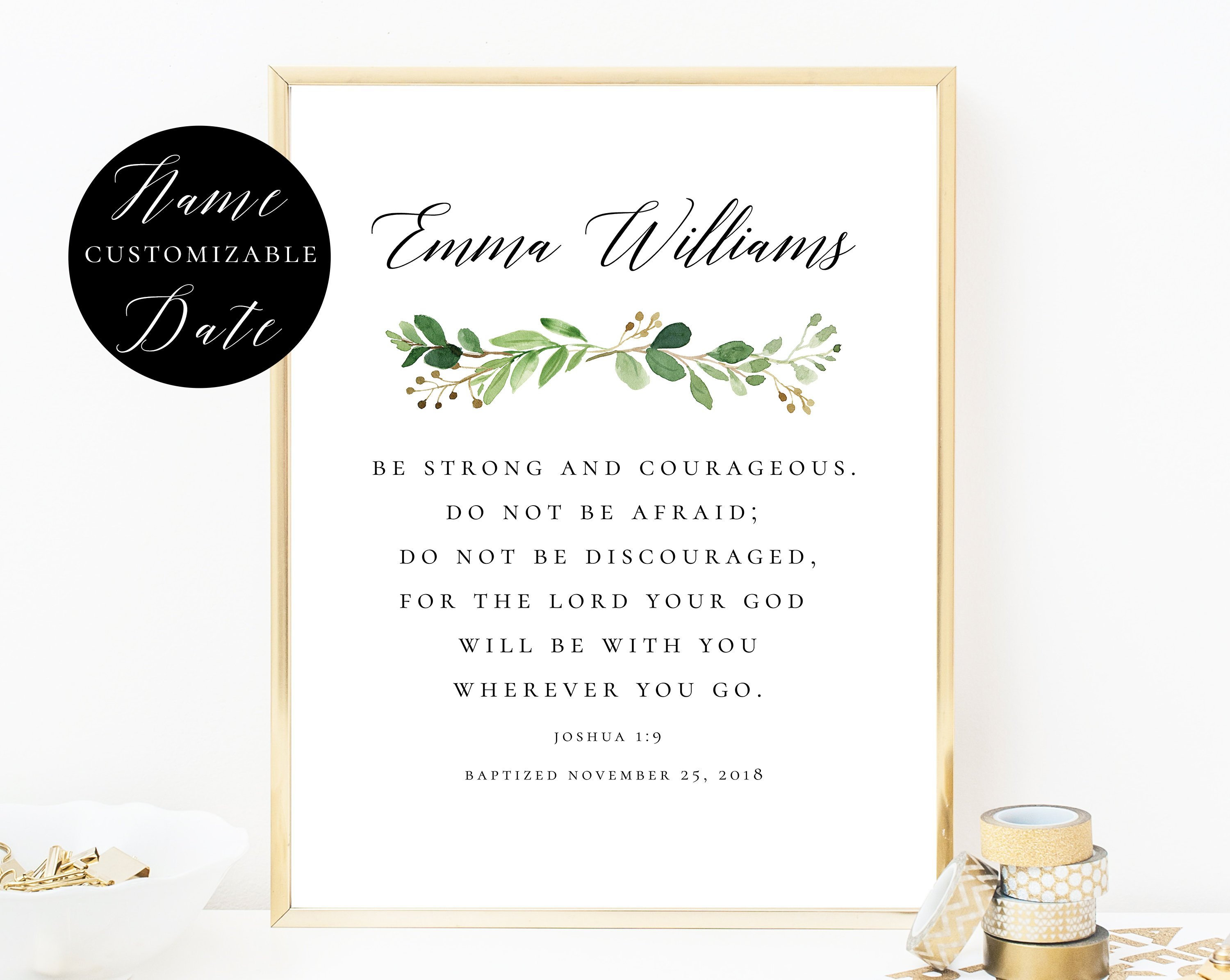 CUSTOM Joshua 1 9 Baptism Printable Gift Digital Name Print | Etsy Canada