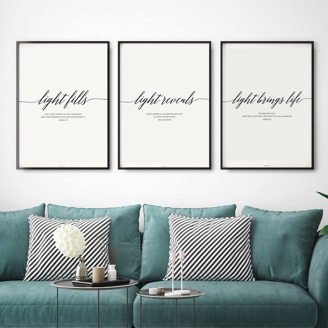 Set of 3 Bible Verse Wall Art Scripture Wall Art Light Fills Light ...