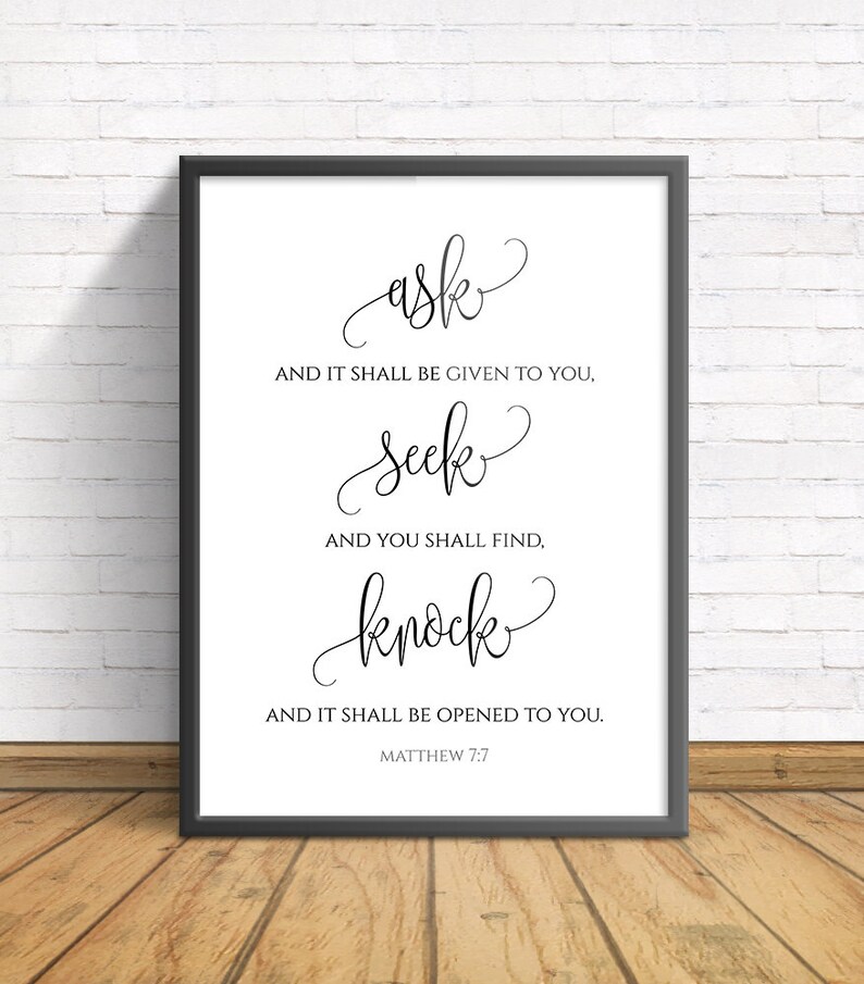 Matthew 7 7 Bible Quote Print Bible Verse Wall Art Christian - Etsy