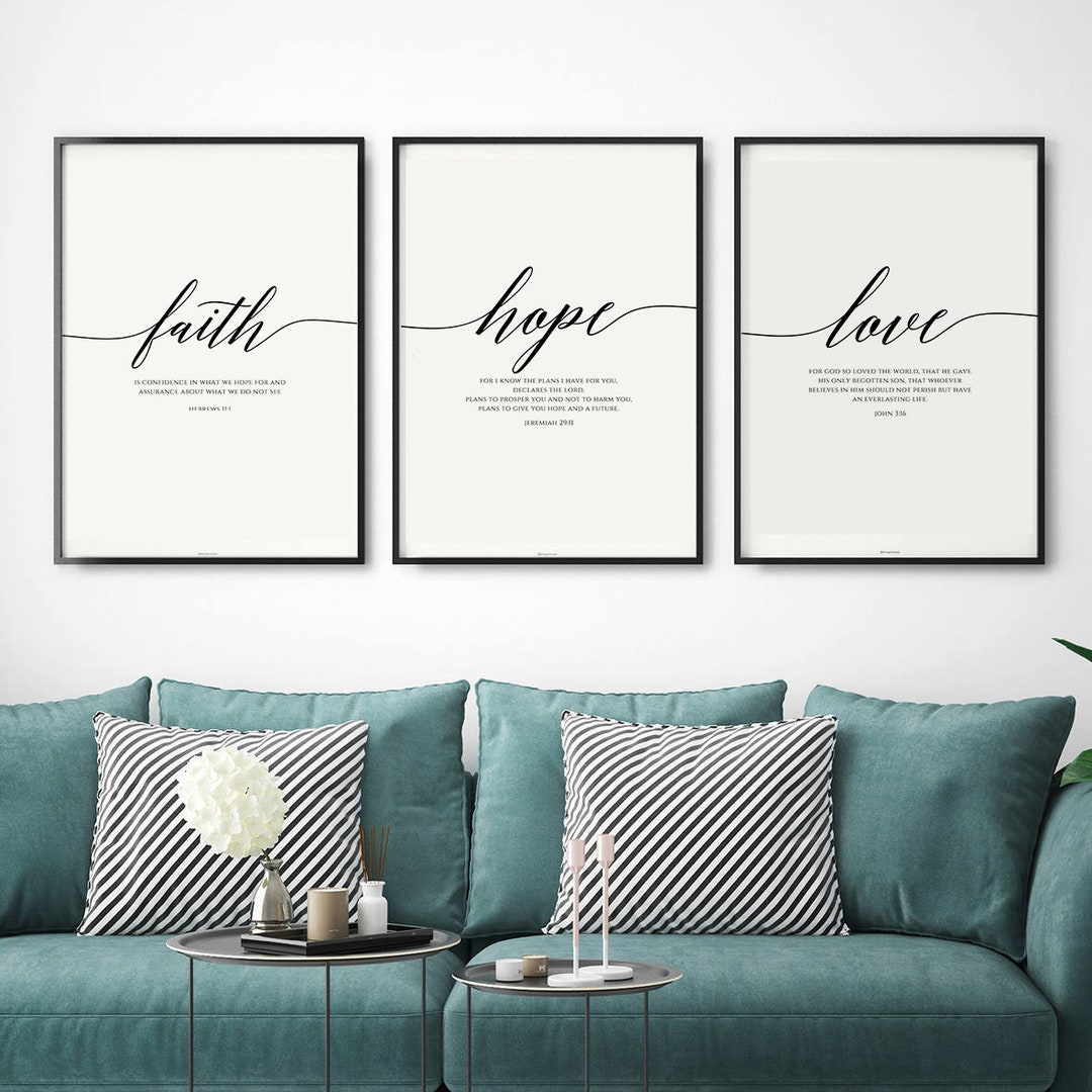 Set of 3 Bible Verse Wall Art Scripture Wall Art Faith Hope Love Wall ...