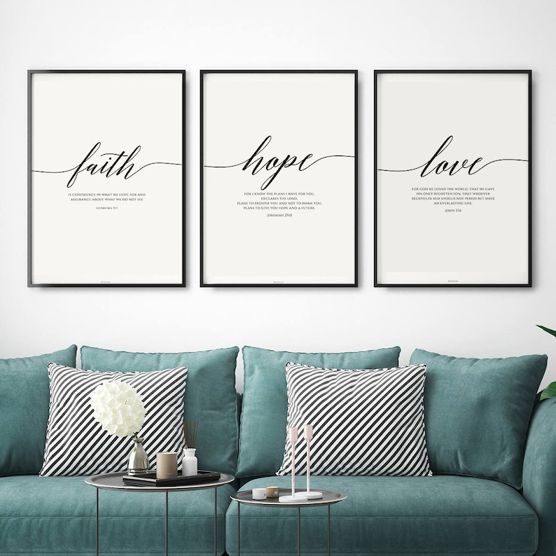 Set of 3 Bible Verse Wall Art Scripture Wall Art Faith Hope Love Wall ...