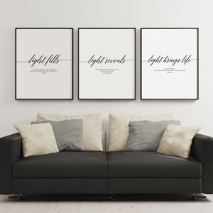 Set of 3 Bible Verse Wall Art Scripture Wall Art Light Fills Light ...