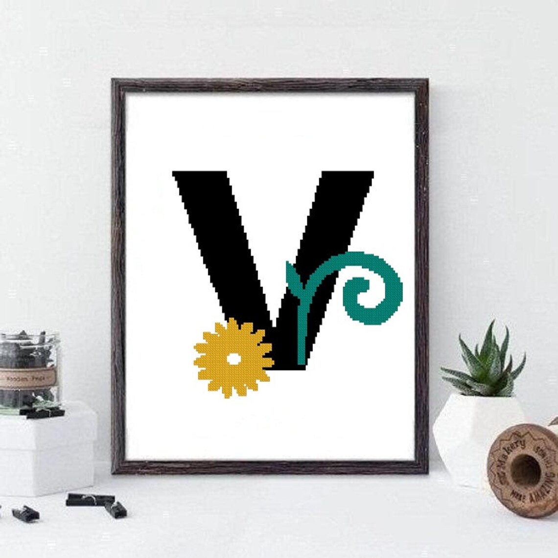 Floral Letter V Cross Stitch Pattern Cross Stitch Pattern - Etsy
