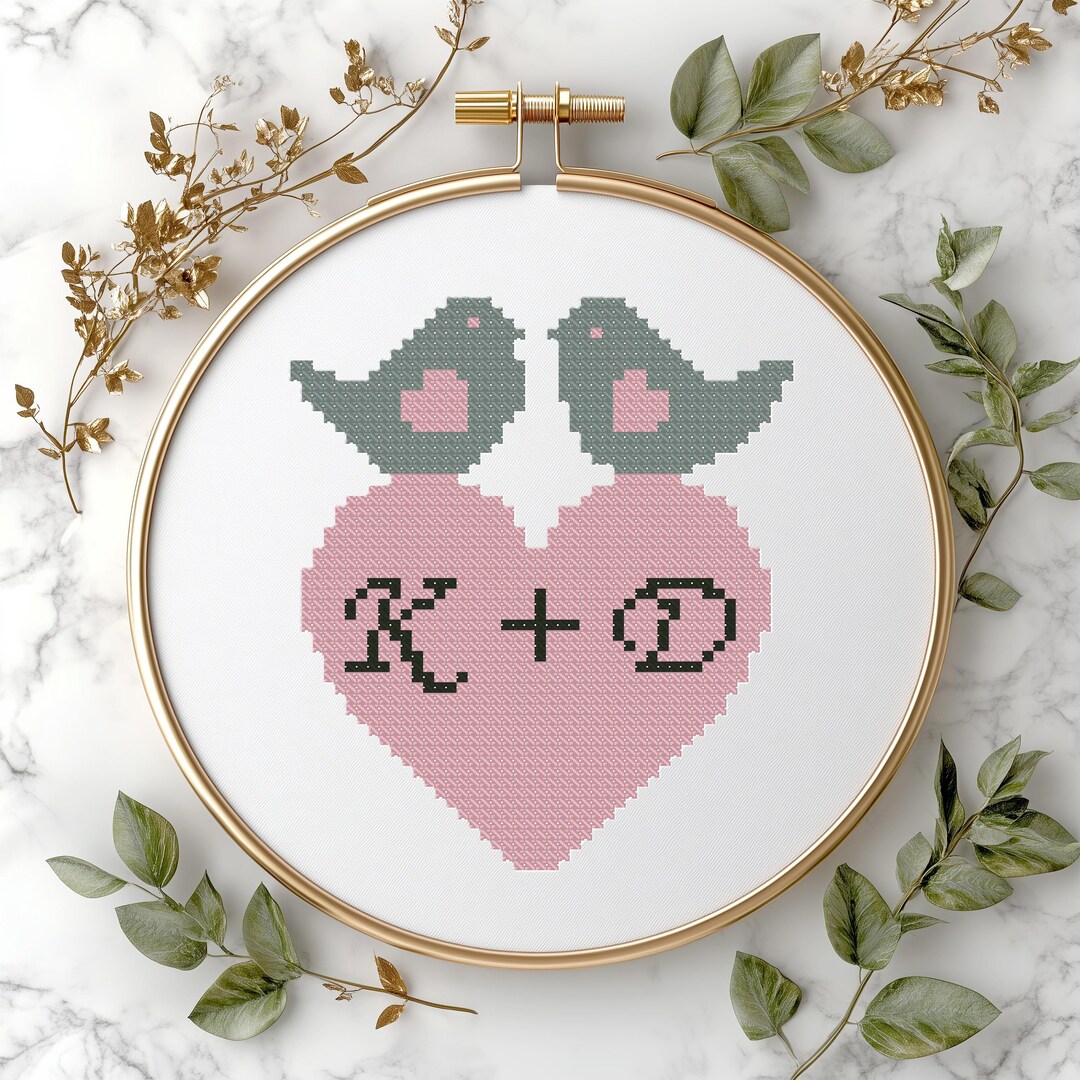 Personalized Wedding Cross Stitch Pattern: Birds & Heart (digital ...
