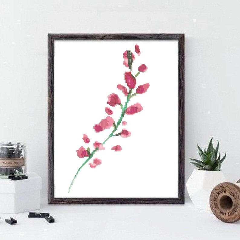 Watercolor Flower Cross Stitch Pattern Modern Cross Stitch | Etsy