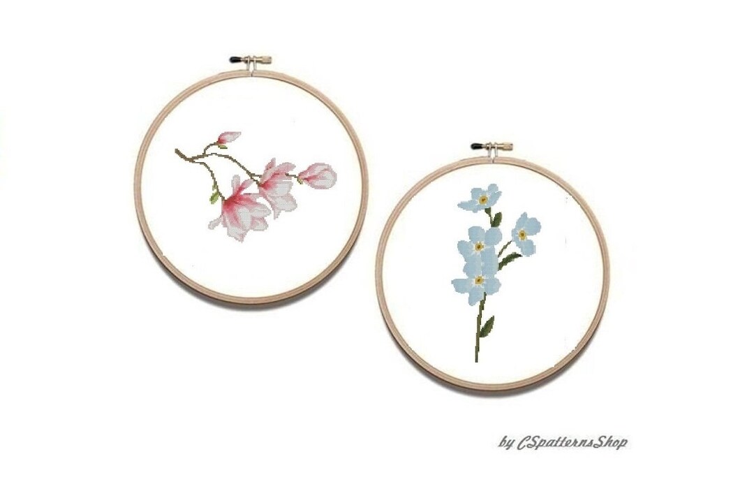 Floral Cross Stitch Pattern Set: Magnolia & Forget-me-not (PDF Download ...