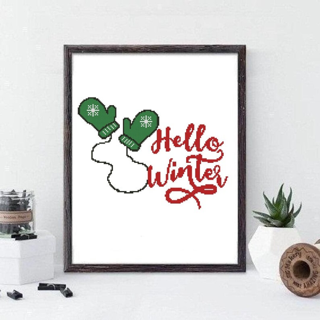 Hello Winter Cross Stitch Pattern, Modern Mittens (digital Download ...