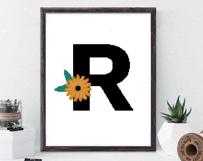 Cross Stitch Letter R Pattern With Chevron Detail, Instant Digital ...