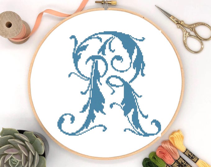 Cross Stitch Letter R Pattern With Chevron Detail, Instant Digital ...