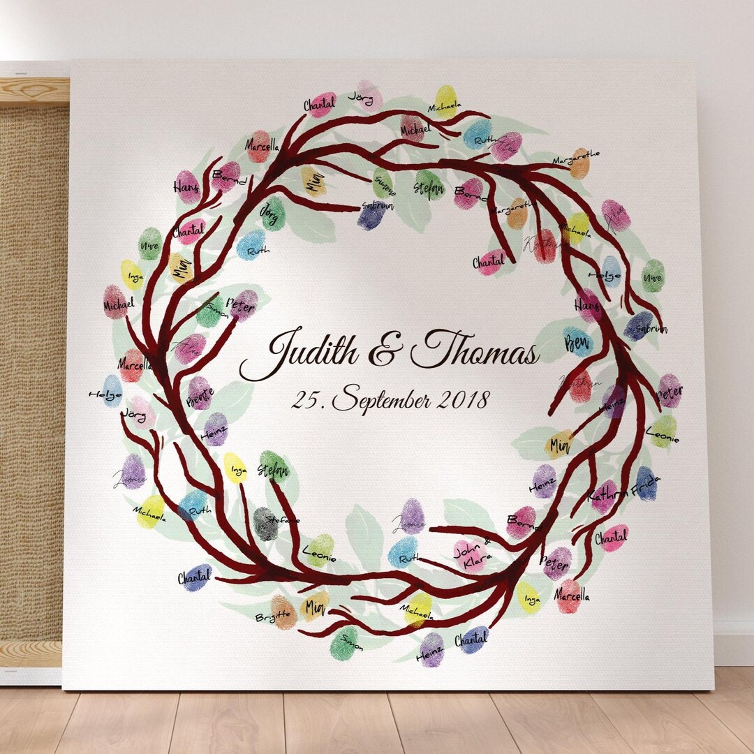 Personalized Wedding Guest Book Canvas – Wedding Tree Fingerprint ...