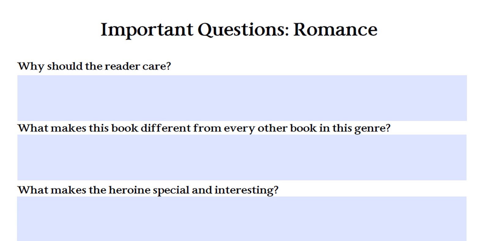 Romance Novelist's Worksheets - Etsy