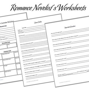 Romance Novelist's Worksheets - Etsy