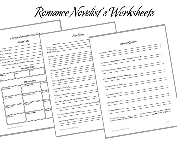 Romance Novelist's Worksheets | Etsy