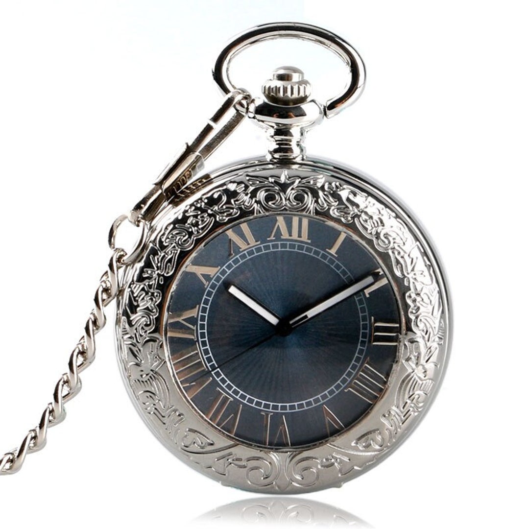 Pocket Watch With Manual Winding in Vintage Style, Silver-colored With ...