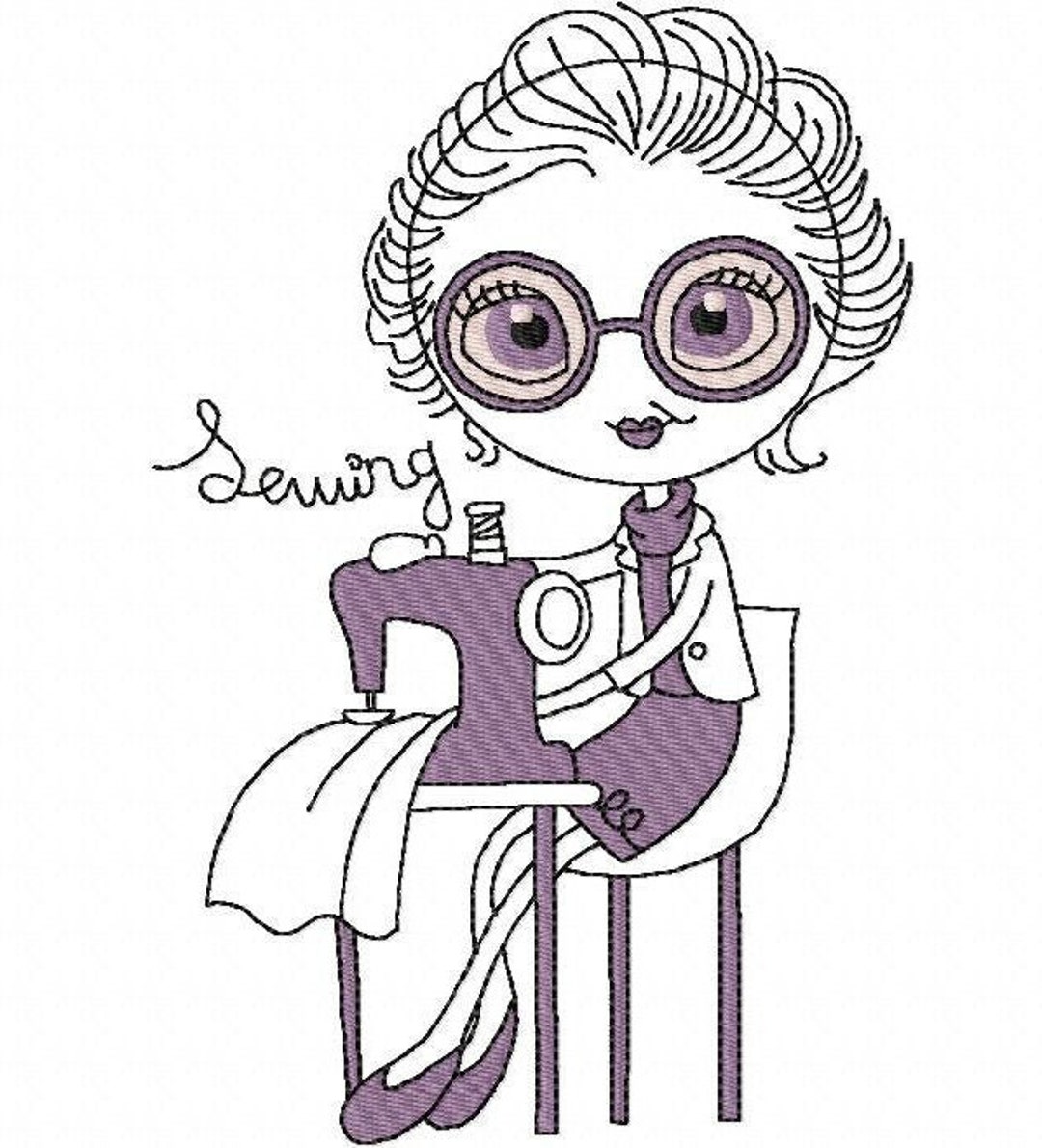 Sewing Grandma Line Art Machine Embroidery Digital Design 4X4, 5X7 and ...