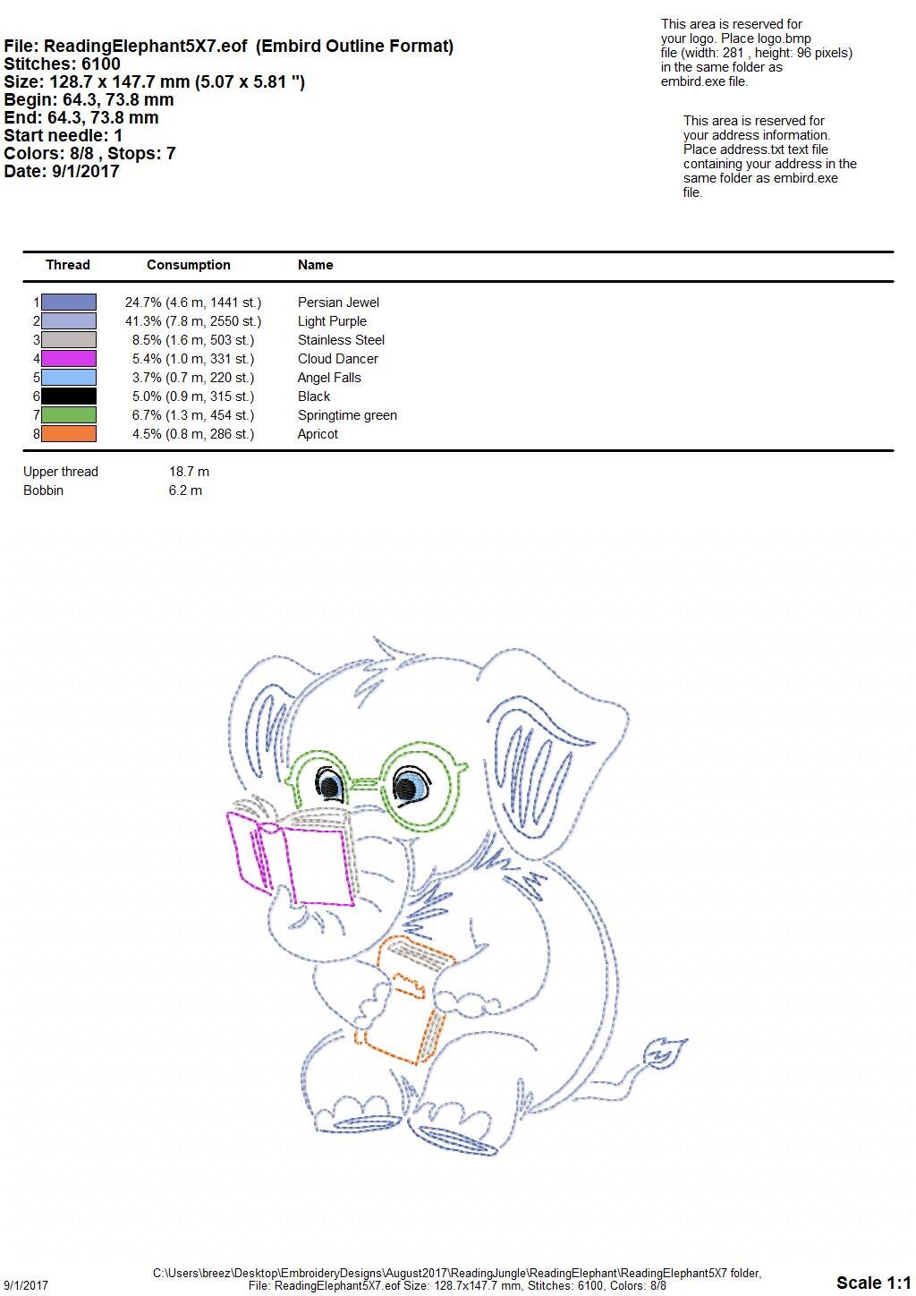 Reading Elephant Jungle Animal Line Art Machine Embroidery | Etsy